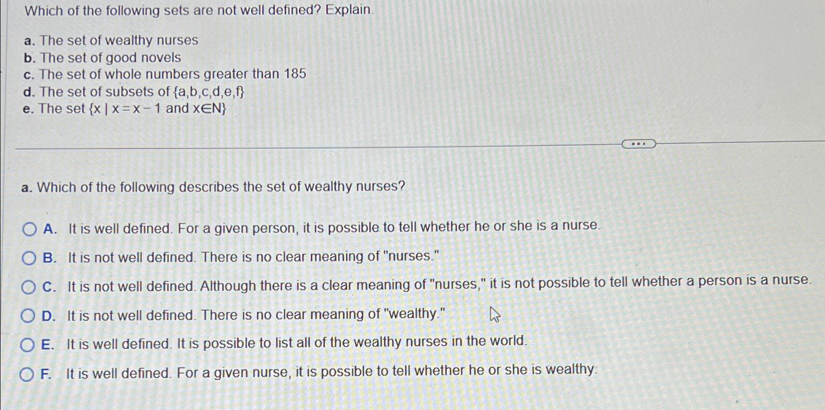 Solved Which of the following sets are not well defined? | Chegg.com