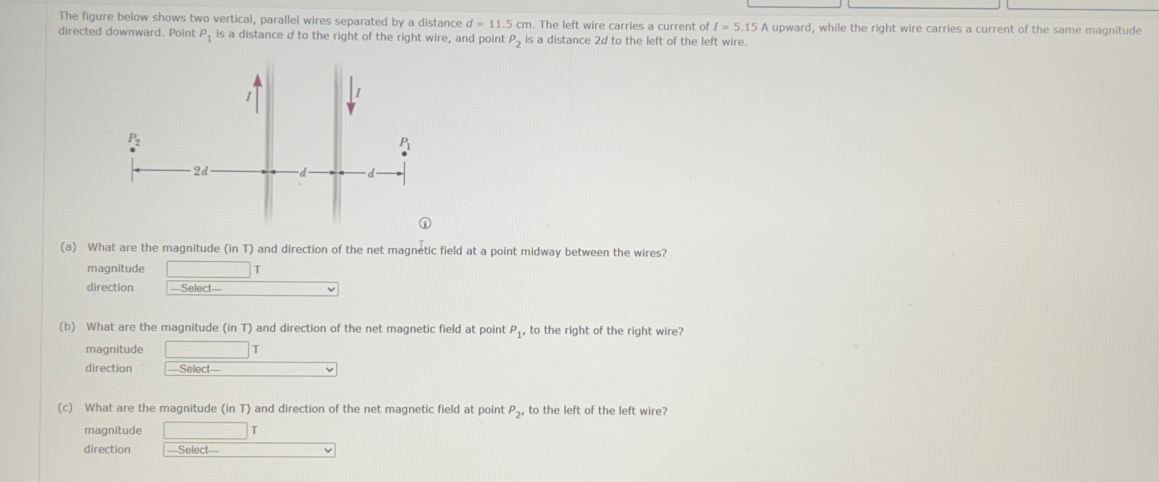 Solved directed downward. Point P1 ﻿is a distance d ﻿to the | Chegg.com
