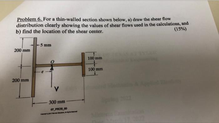 Solved a Problem 6. For a thin-walled section shown below, | Chegg.com