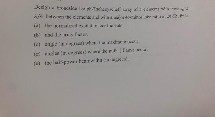Design a broadside Dolph-Tschebyscheff array of 3 | Chegg.com