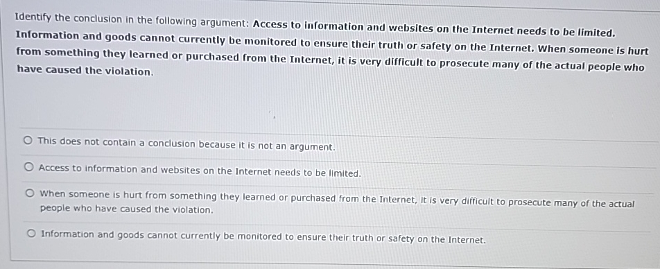 Solved Identify the conclusion in the following argument: | Chegg.com