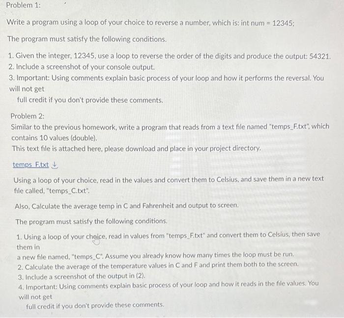 Solved Problem 1: Write a program using a loop of your | Chegg.com