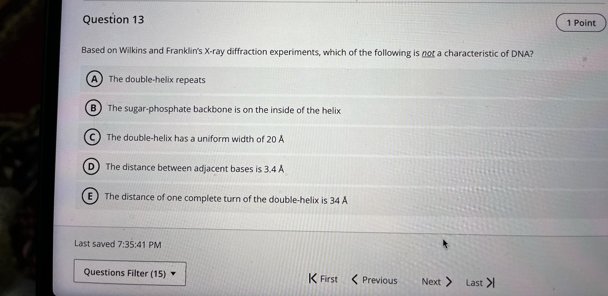 Solved Question 13The double-helix repeatsThe | Chegg.com