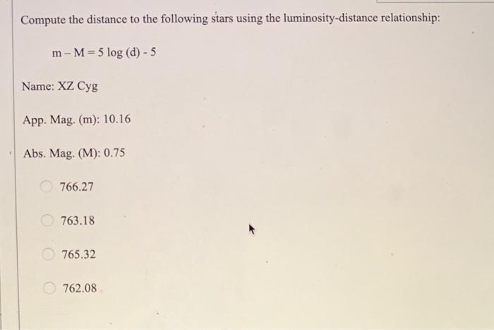 Solved Compute the distance to the following stars using the | Chegg.com