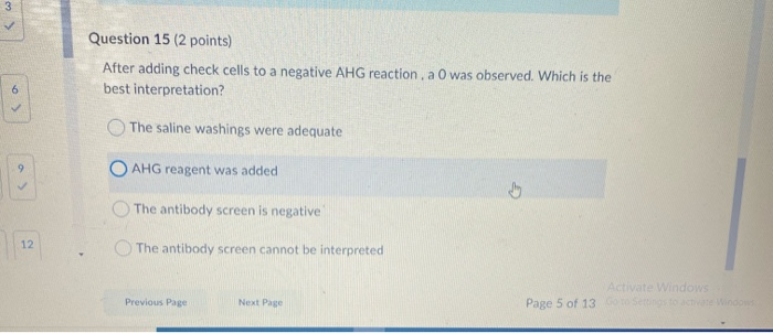 Solved Question 15 (2 points) After adding check cells to a | Chegg.com
