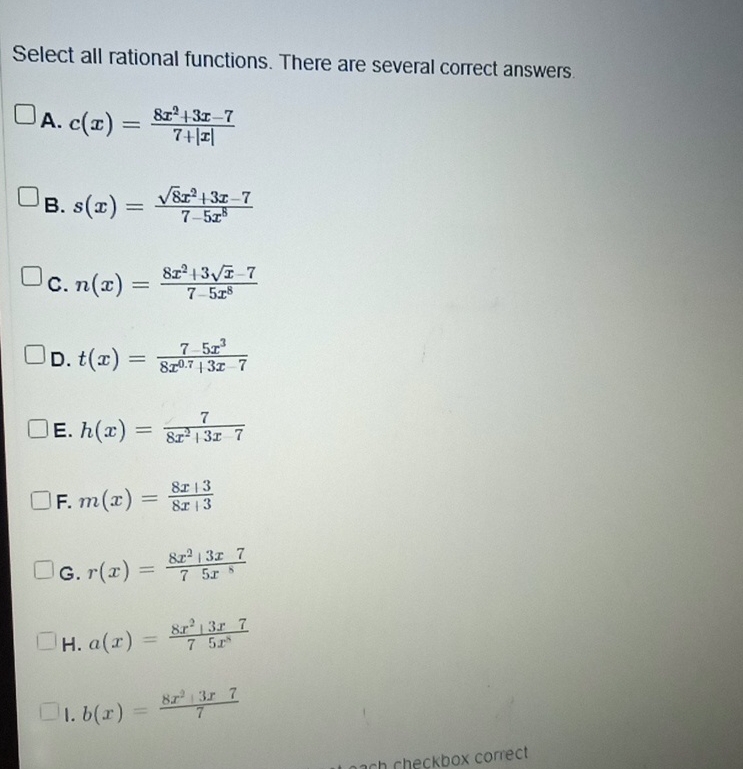Solved Select all rational functions. There are several | Chegg.com