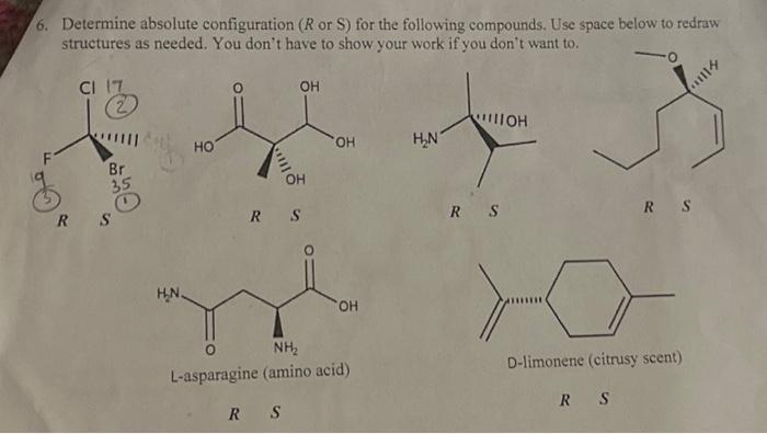 Solved 6. Determine absolute configuration ( R or S ) for | Chegg.com