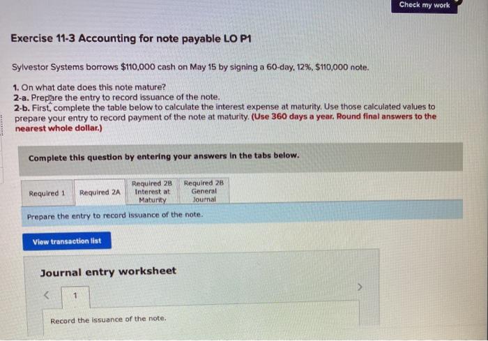 Solved Check my work Exercise 11-3 Accounting for note | Chegg.com