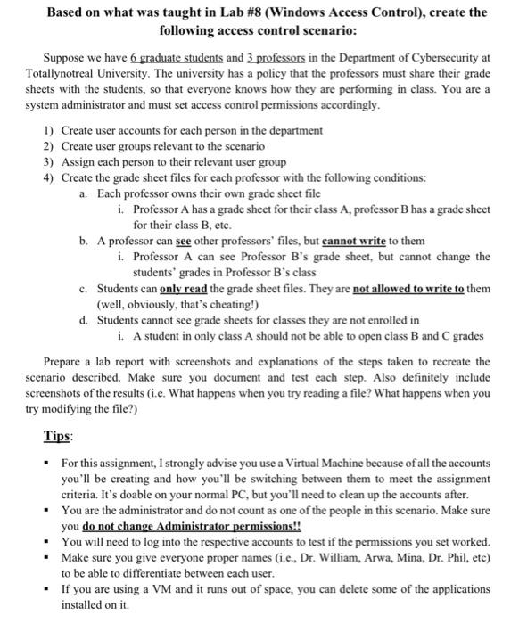 Solved Based on what was taught in Lab#8 (Windows Access | Chegg.com