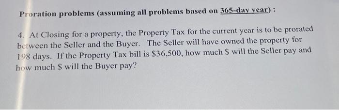 Solved Proration problems (assuming all problems based on | Chegg.com