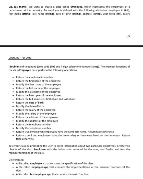 Solved Q2. (35 marks) We want to create a class called | Chegg.com