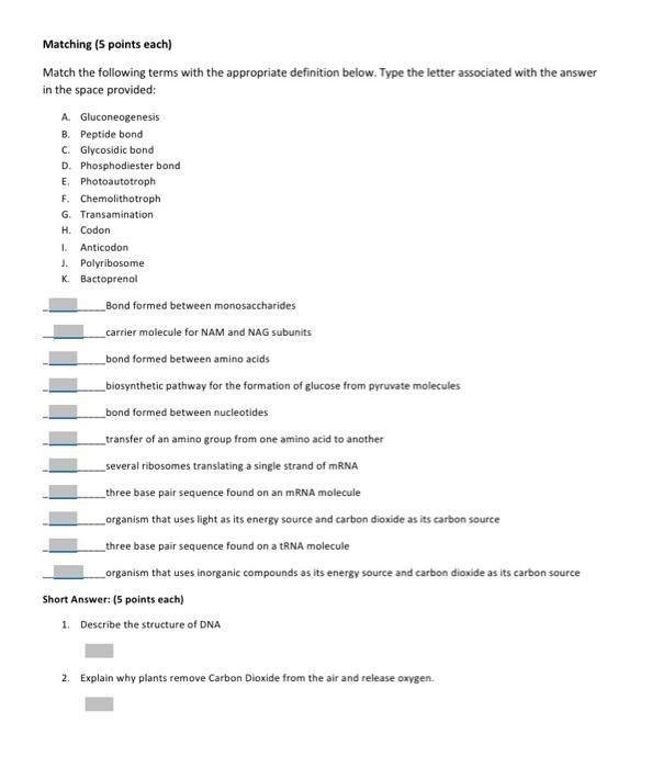 Solved Chapter 3 Homework Assignment Part II: Anabolism | Chegg.com