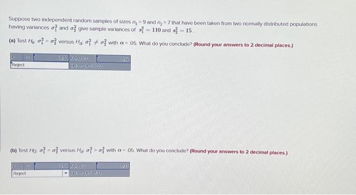 Solved Suppose two independent random samples of sizes n1=9 | Chegg.com