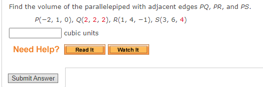 Solved Find the volume of the parallelepiped with adjacent | Chegg.com