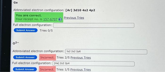 Solved Abbreviated electron configuration: [Ar] 3d10 4s2 4p2 | Chegg.com
