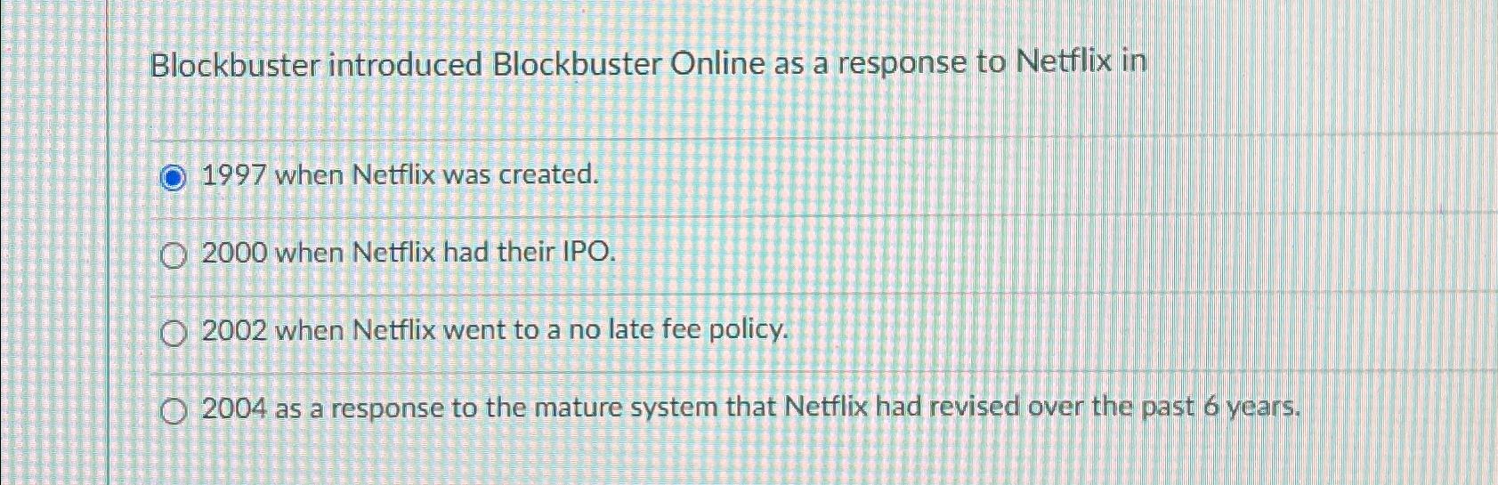 Solved Blockbuster introduced Blockbuster Online as a | Chegg.com