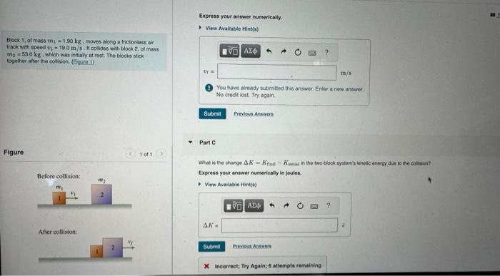 Solved Block 1 , of mass m1=1.90 kg, moves along a | Chegg.com