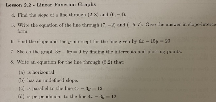 Solved Lesson 2.2 - Linear Function Graphs 4. Find the slope | Chegg.com