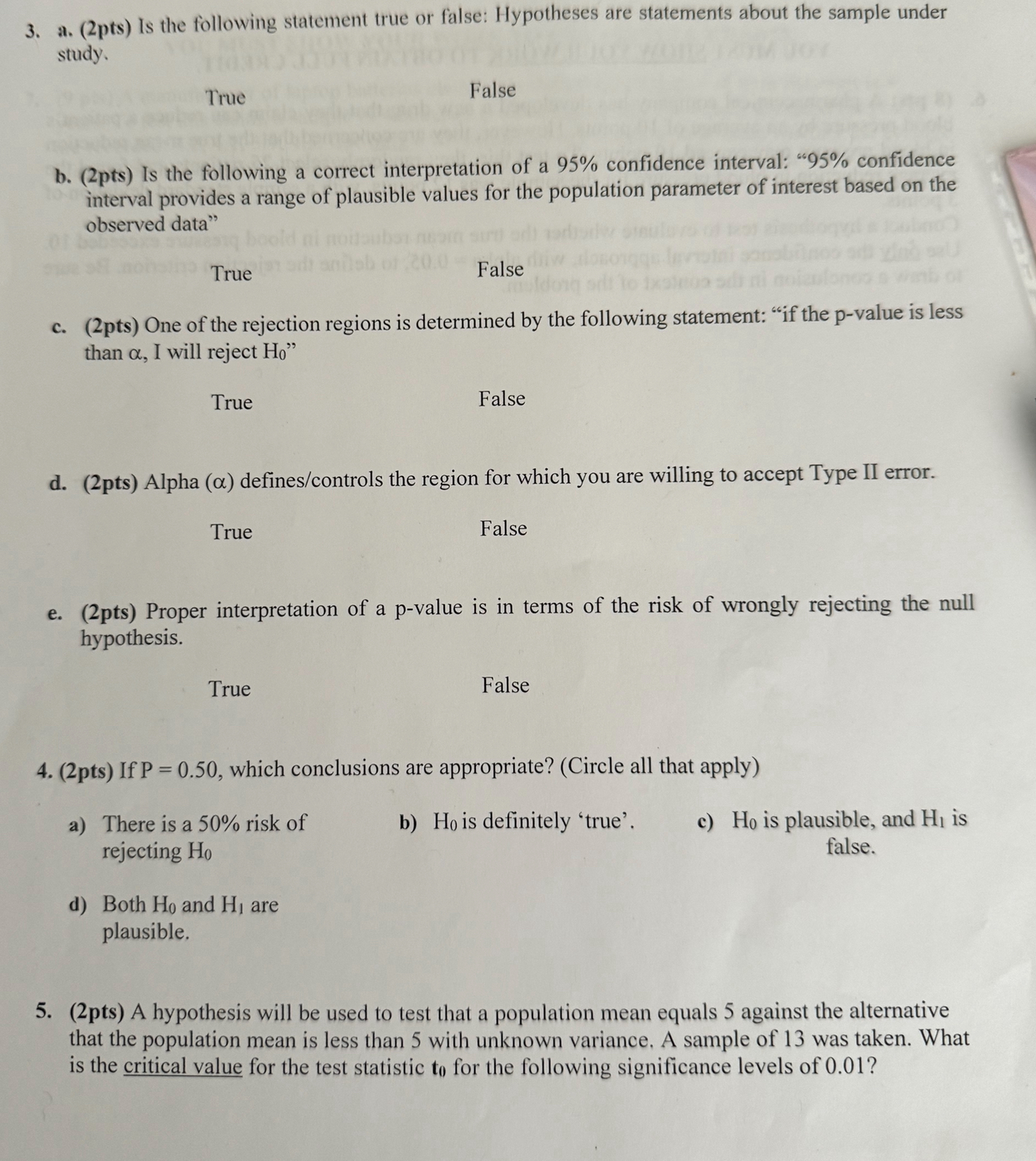 Solved a. (2pts) ﻿Is the following statement true or false: | Chegg.com
