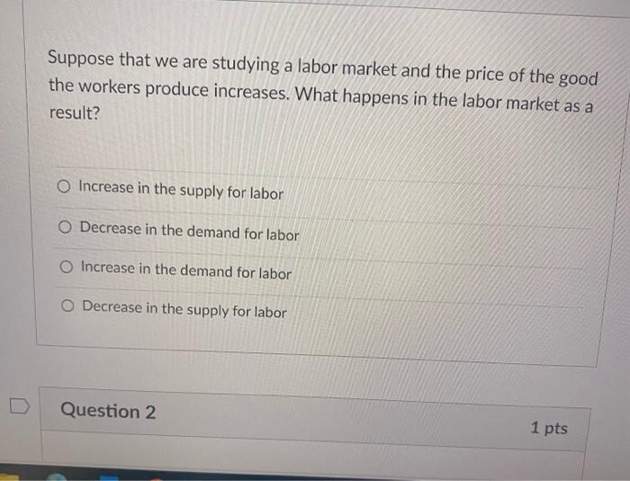 Solved Suppose that we are studying a labor market and the | Chegg.com