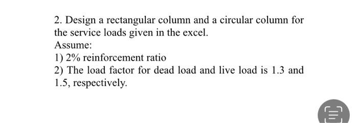 2. Design a rectangular column and a circular column | Chegg.com