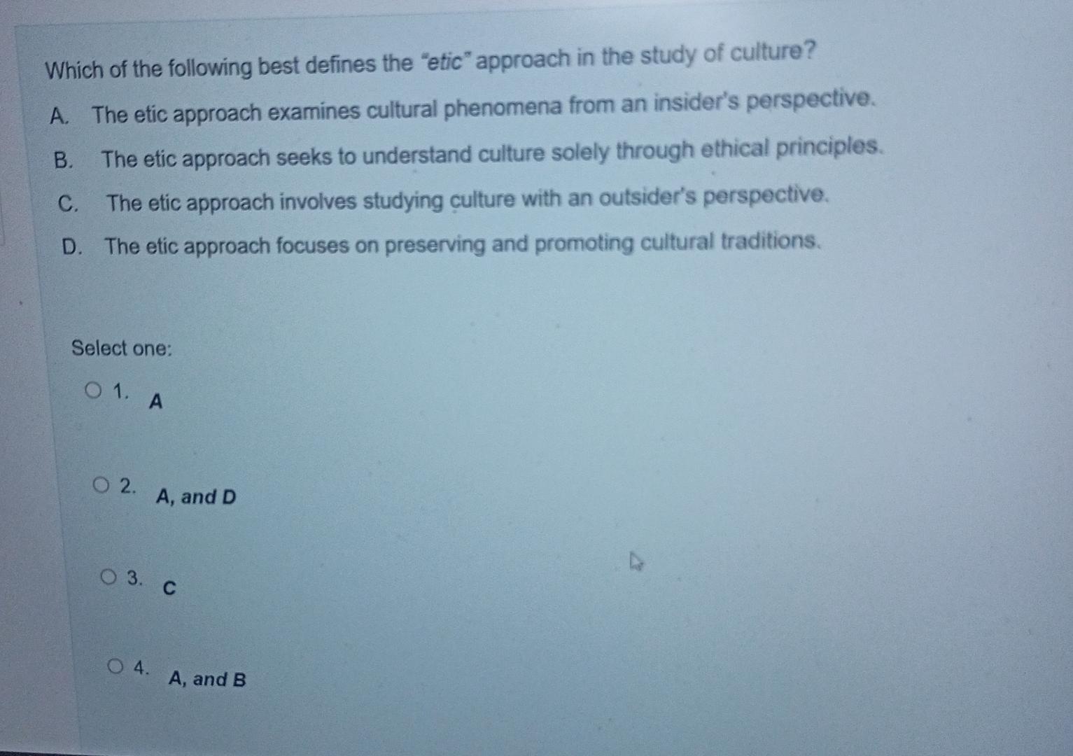Solved Which of the following best defines the "etic" | Chegg.com