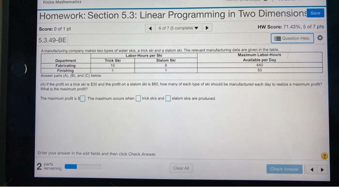 Solved Finite Mathematics Homework: Section 5.3: Linear | Chegg.com