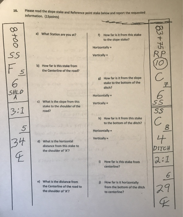 16. Please read the slope stake and Reference point | Chegg.com