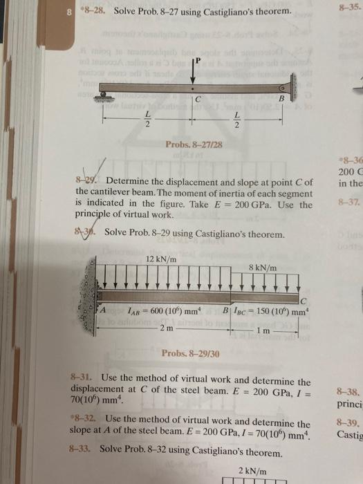 Solved 8 48-28. Solve Prob, 8-27 using Castigliano's | Chegg.com