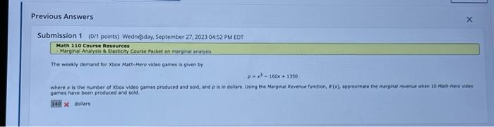 Solved - Marginas Analysis s Elasticity Course Racket on | Chegg.com