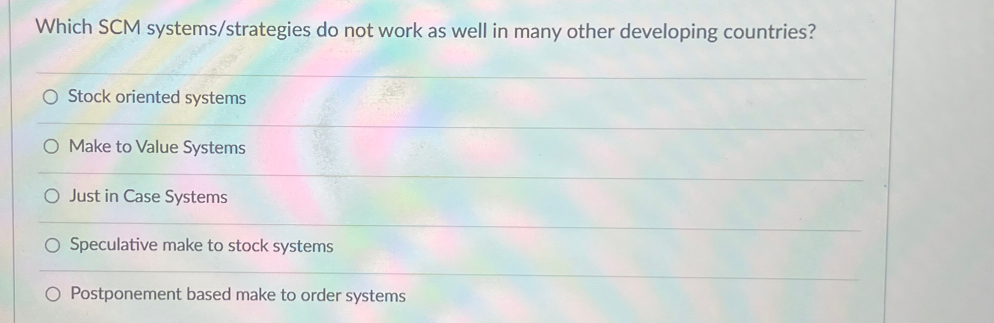 Solved Which SCM systems/strategies do not work as well in | Chegg.com