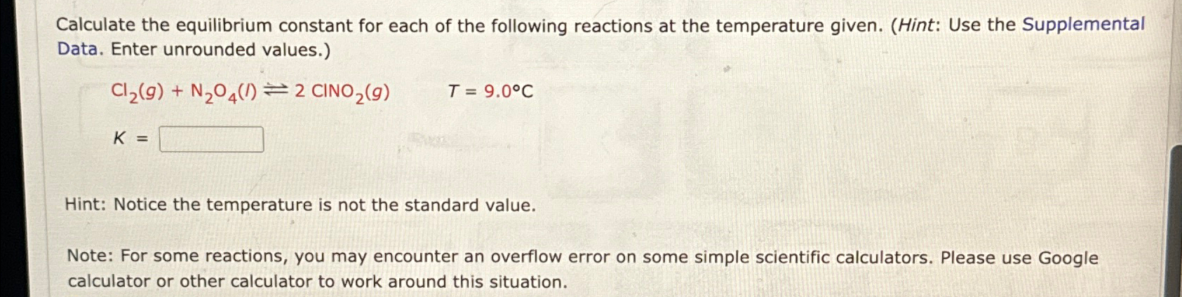 Solved Calculate the equilibrium constant for each of the | Chegg.com