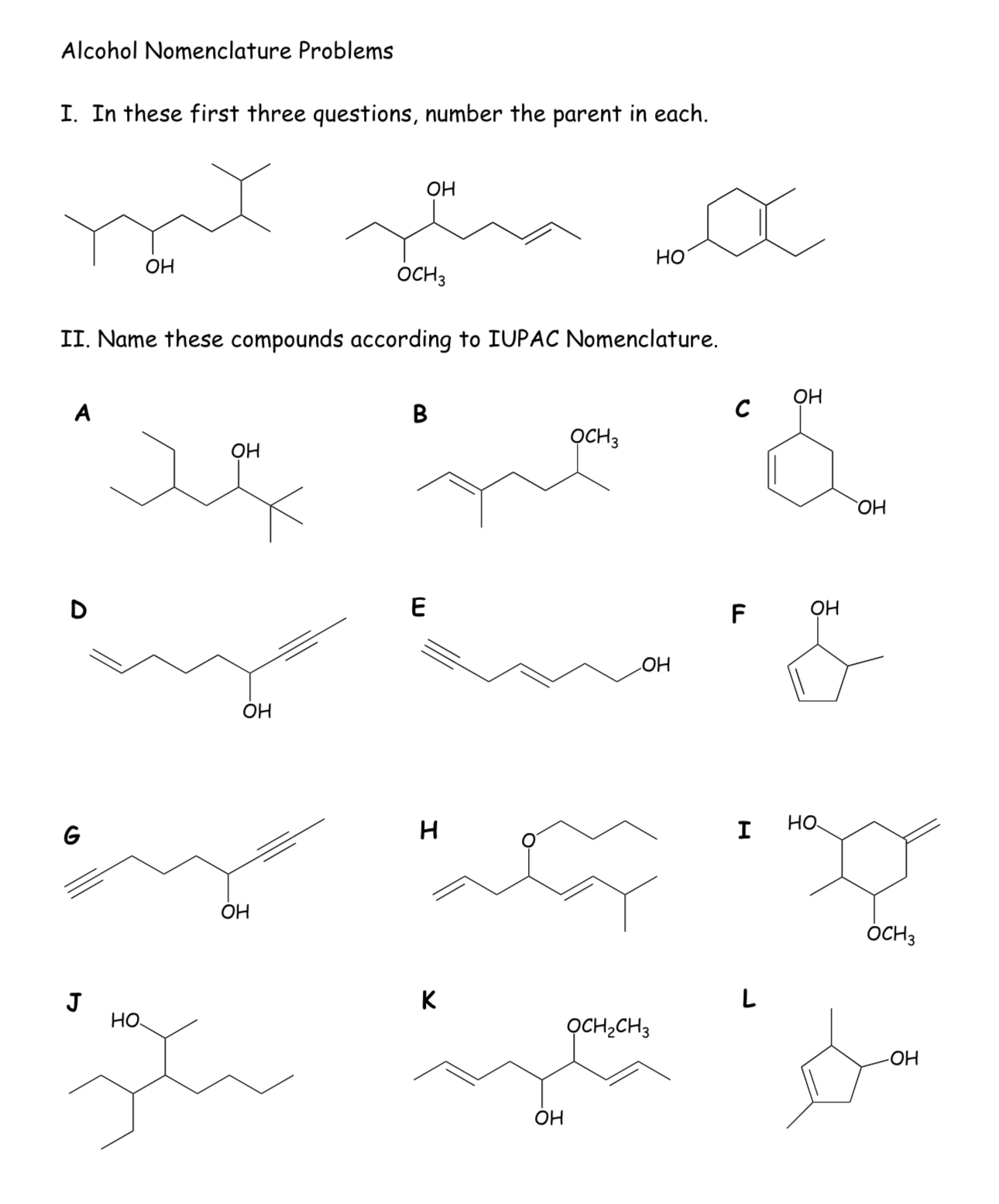 Solved Alcohol Nomenclature ProblemsI. In these first three | Chegg.com