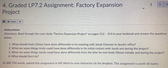 Solved 4. Graded LP7.2 Assignment: Factory Expansion Project | Chegg.com