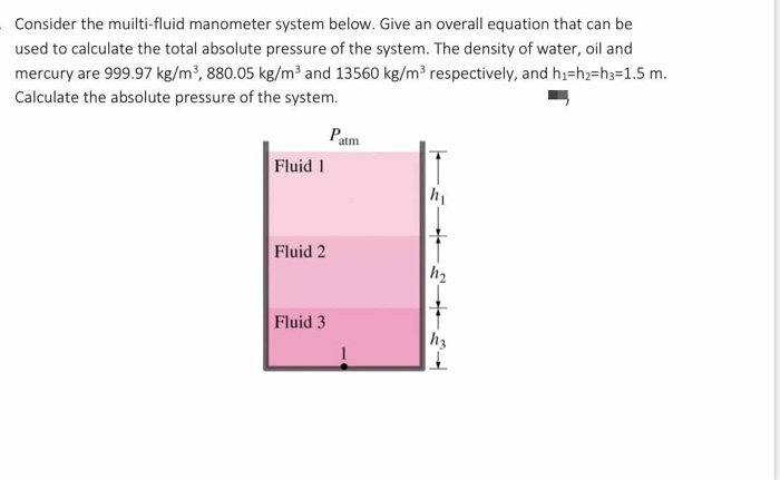 Solved Consider the multi-fluid manometer system below. Give | Chegg.com