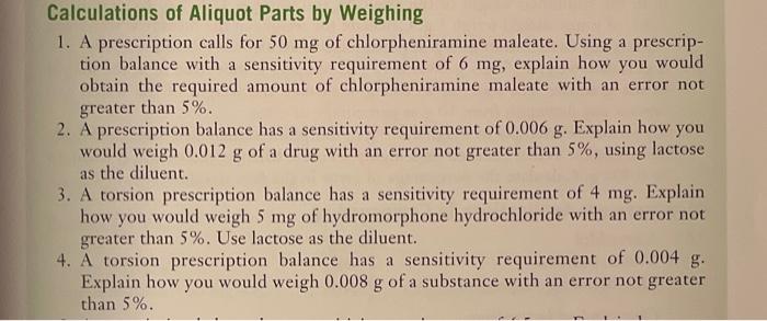 Solved Calculations of Aliquot Parts by Weighing 1. A | Chegg.com