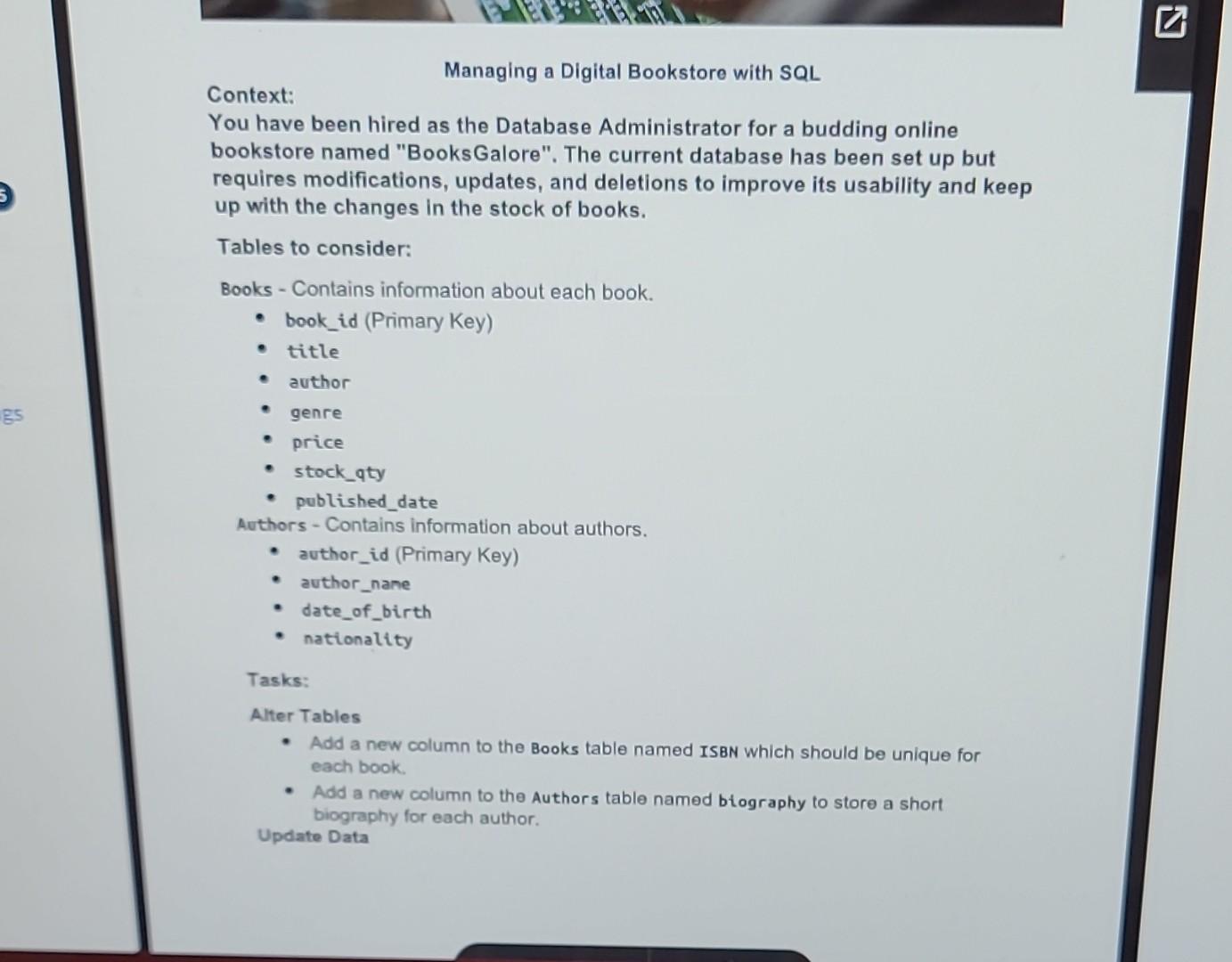 Solved Managing a Digital Bookstore with SQL Context: You | Chegg.com