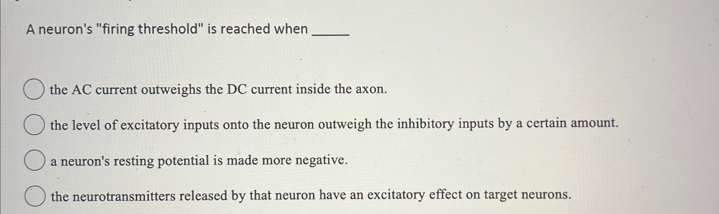 Solved A neuron's "firing threshold" is reached whenthe AC | Chegg.com