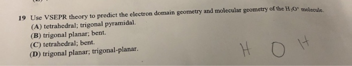 Solved 19 Use VSEPR theory to predict the electron domain | Chegg.com
