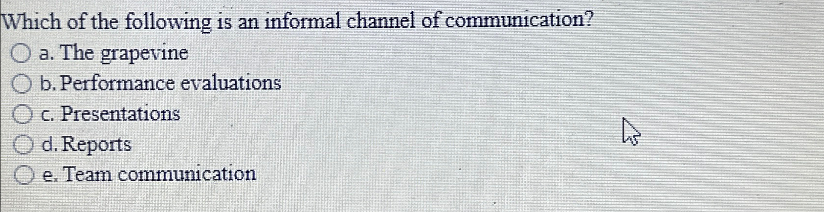 Solved Which of the following is an informal channel of | Chegg.com