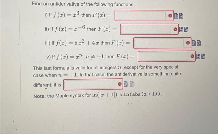 Solved Find an antiderivative of the following functions: i) | Chegg.com