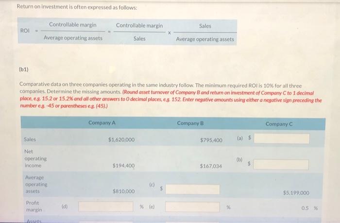 Solved Return on investment is often expressed as follows: | Chegg.com