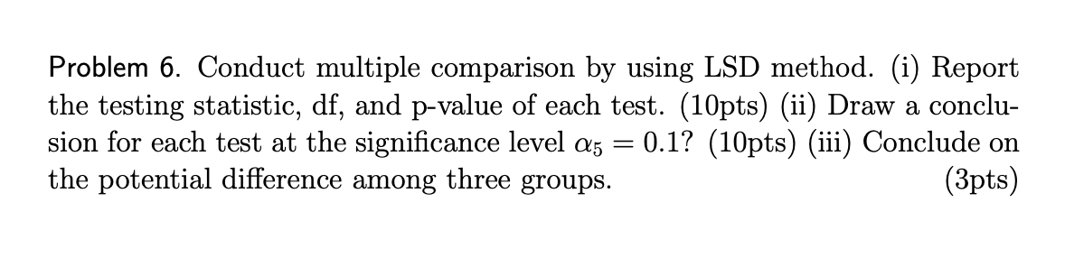 Solved Problem 6. ﻿Conduct multiple comparison by using LSD | Chegg.com