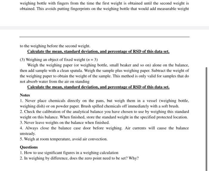 Solved 1 Weighing exercise Objectives 1. Learn to use | Chegg.com