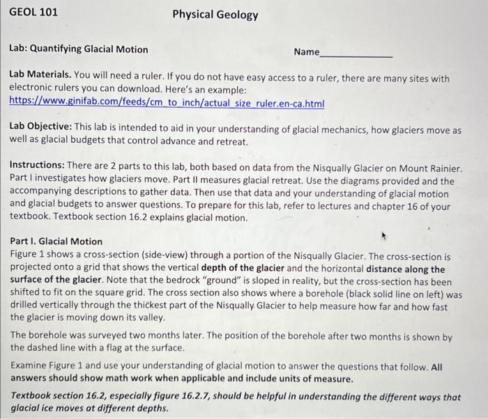 Lab: Quantifying Glacial Motion Name Lab Materials. | Chegg.com