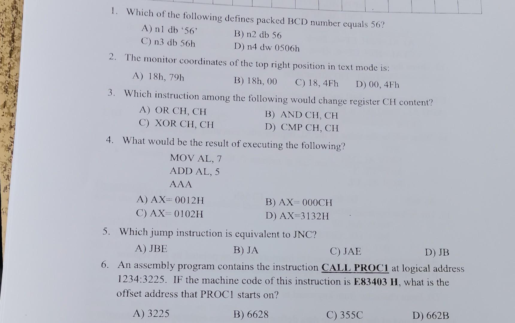 Solved 1. Which of the following defines packed BCD number | Chegg.com