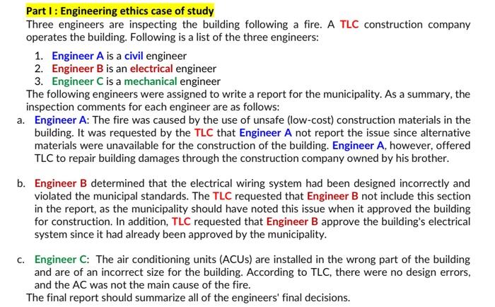 Solved Part I : Engineering ethics case of study Three | Chegg.com