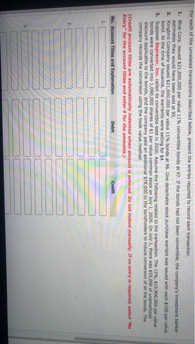 Solved For each of the unrelated transactions described | Chegg.com