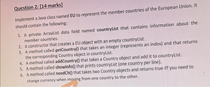 Solved Question 2 14 Marks Implement A Java Class Named 