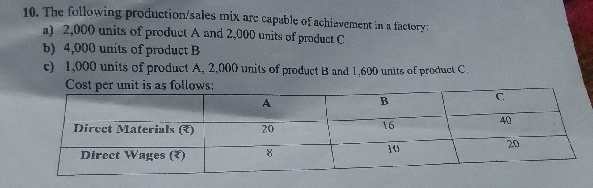 Solved The following production/sales mix are capable of | Chegg.com